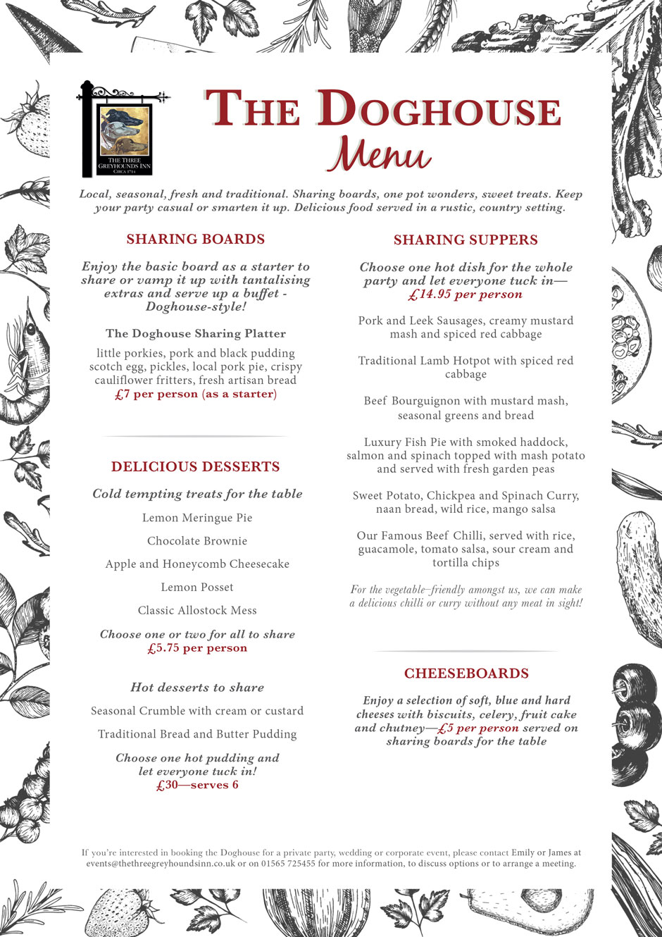 Menu Information | The Three Greyhounds Pub, Cheshire