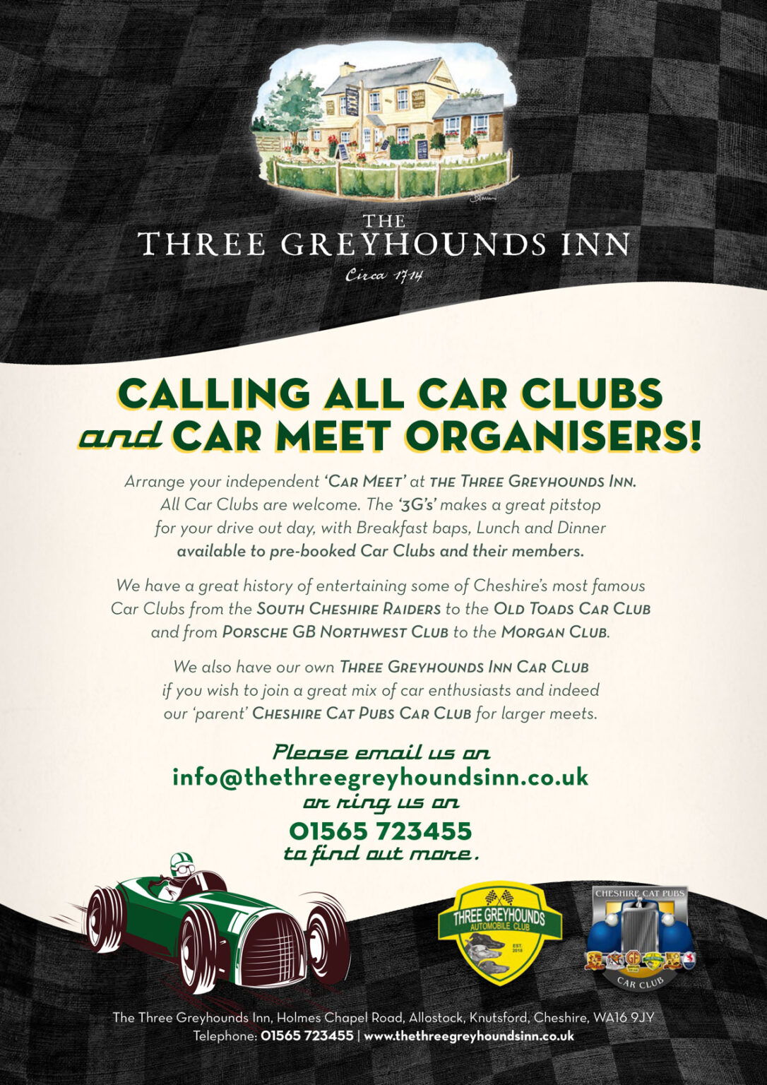 Calling all Car Clubs… | The Three Greyhounds Pub, Cheshire